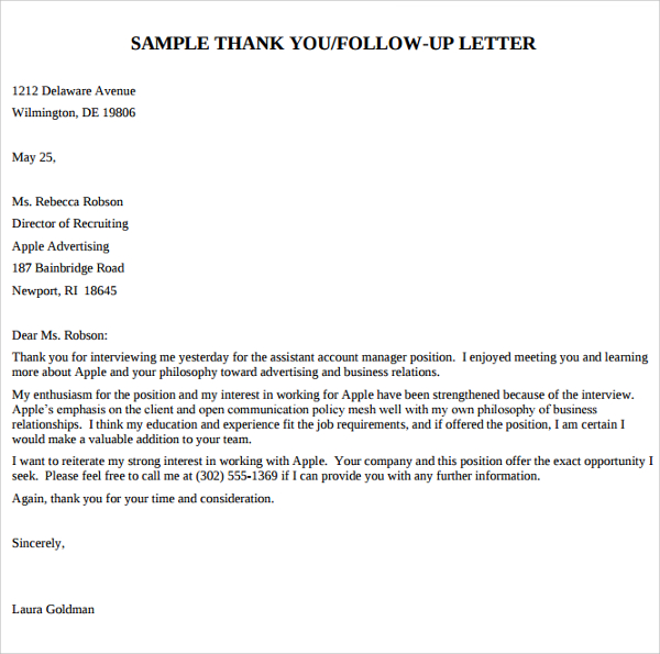 Sample Thank You Letter After Interview 15 Free Documents In Word PDF