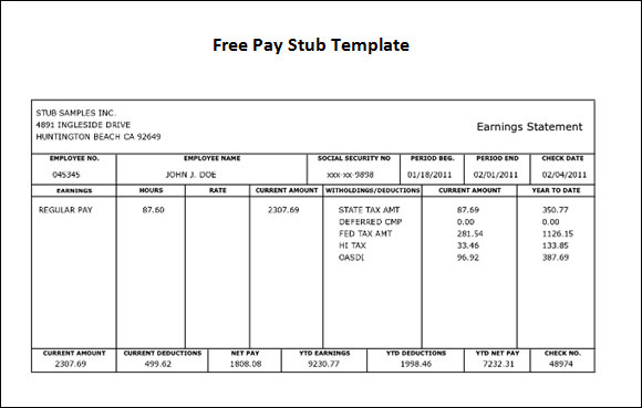 Pay Stub Template 9 Free PDF DOC Download Sample Templates