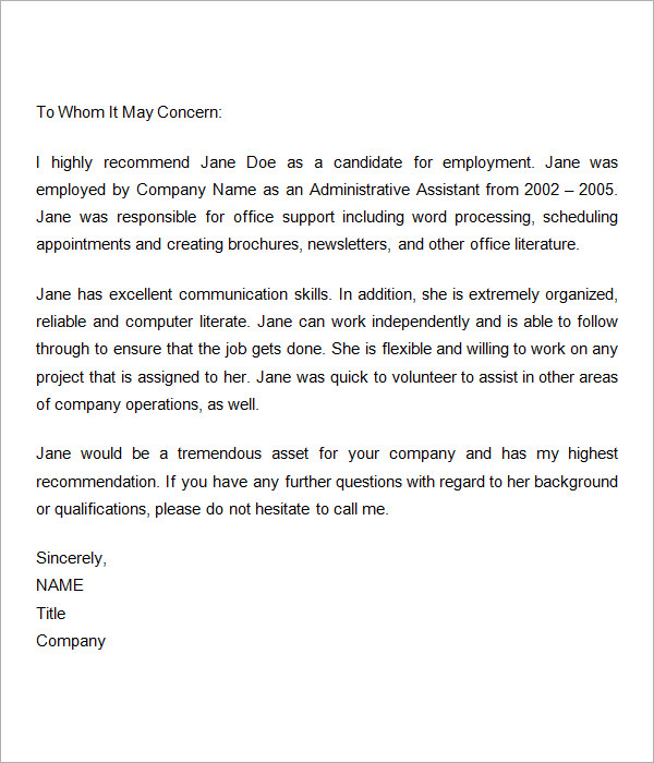 7 Recommendation Letters For Employment Download Free Documents In Word