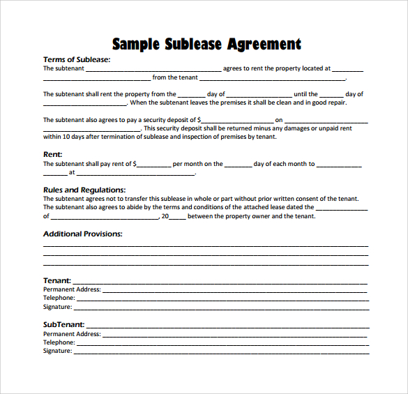 Sublease Agreement 18 Download Free Documents In PDF Word