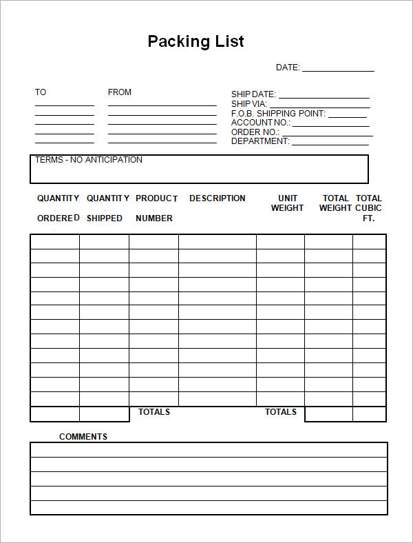 7 Packing List Templates PDF Doc