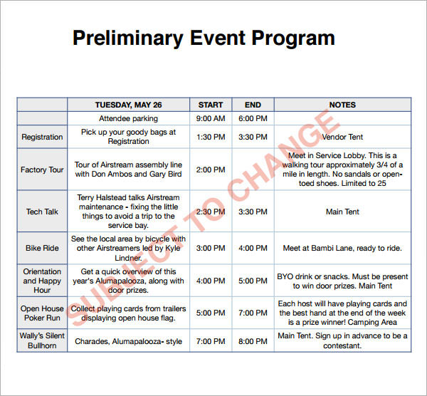 5 Event Program Templates Sample Templates