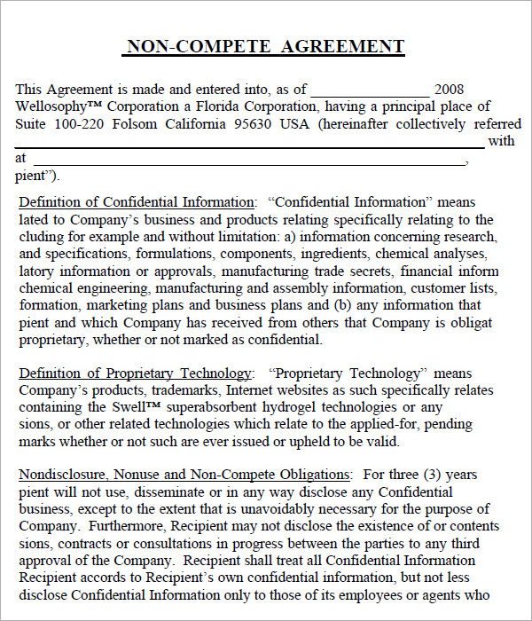 Non Compete Agreement 7 Free Pdf Doc Download