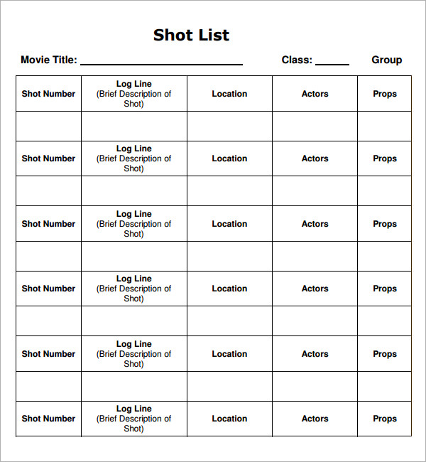 Shot List Template 14 Download Free Documents In Word PDF Sample 