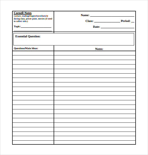 Printable Cornell Notes Template DocTemplates