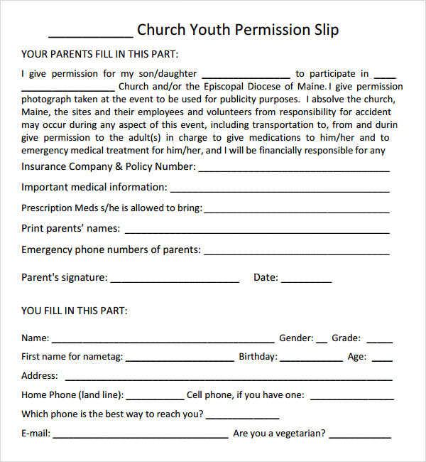 Parent Permission Permission Slip Template