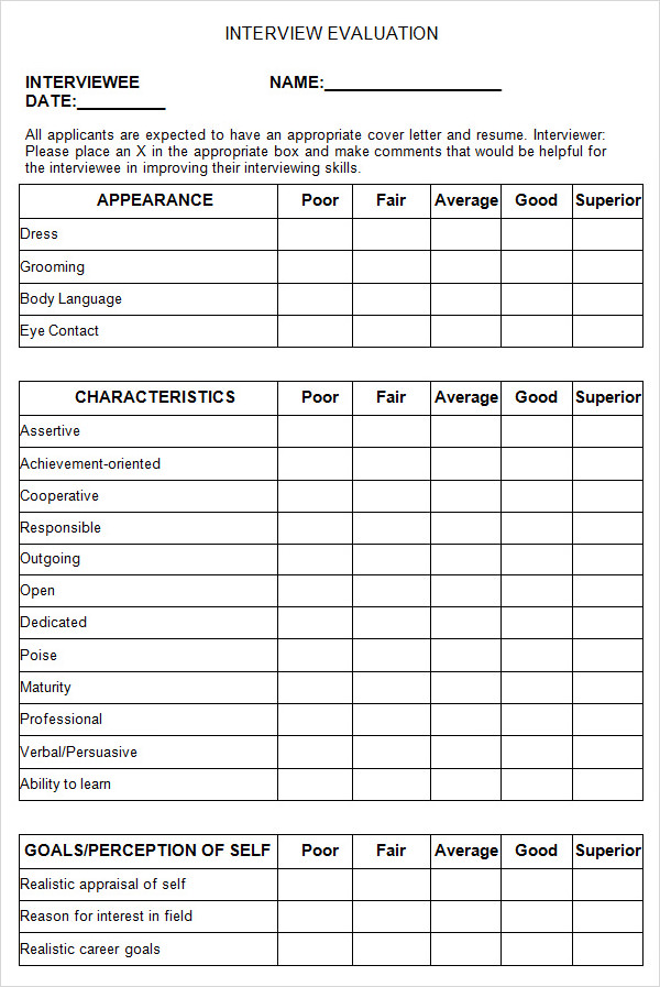 Microsoft Word Employee Evaluation Template