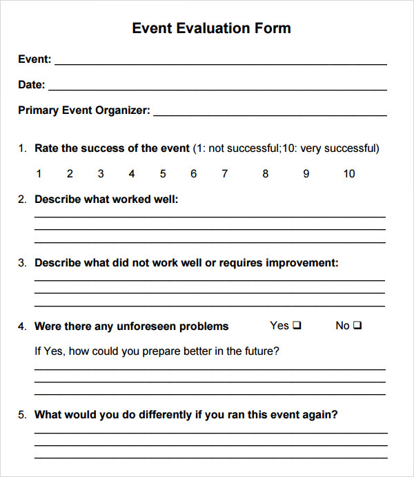 Event Evaluation Form 7 Free Download For Word PDF
