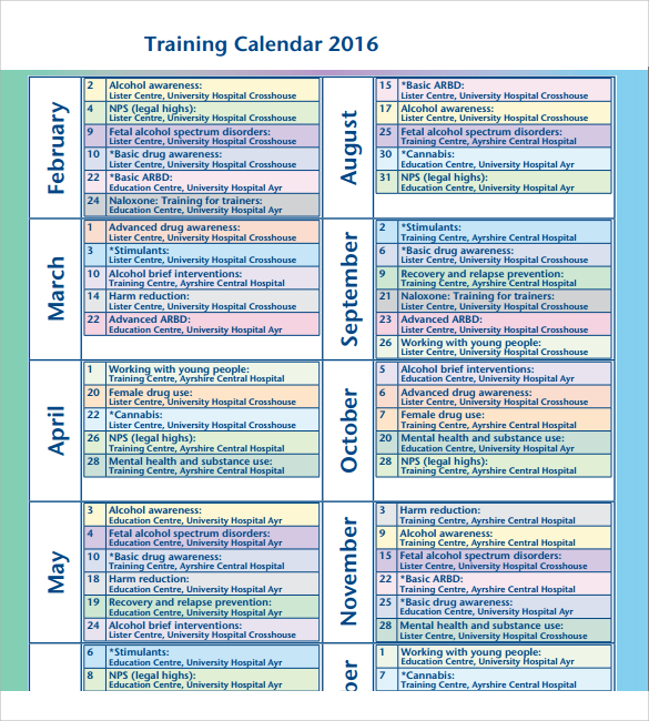 Training Calendar Template 11 Free Download For PDF Word Excel