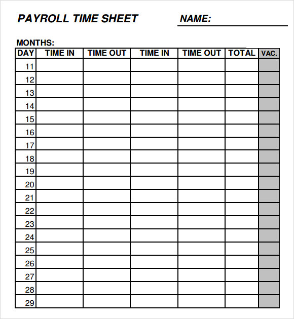 Payroll Timesheet Template 10 Download Free Documents In PDF Excel