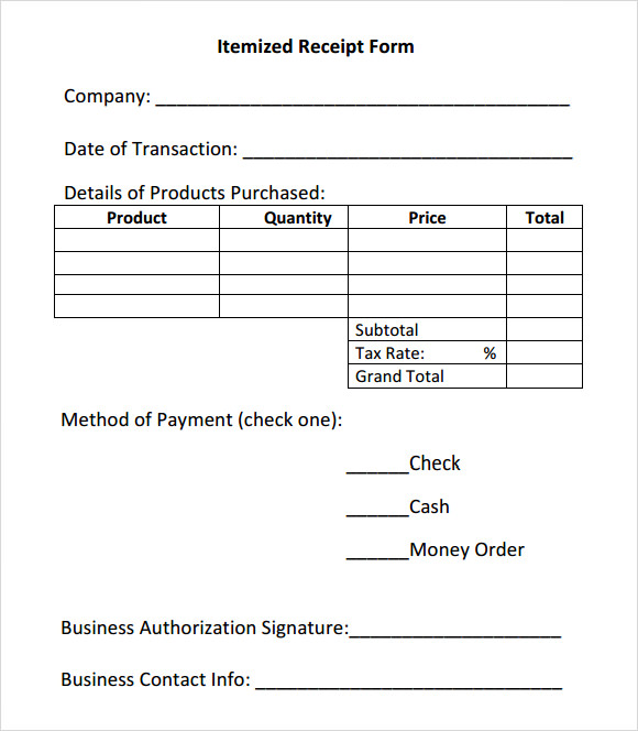 Itemized Receipt Template 7 Free Download For PDF Sample Templates