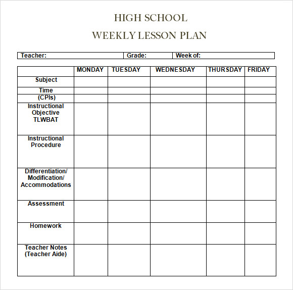 Weekly Lesson Plan 8 Free Download For Word Excel PDF