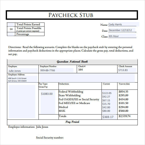 Check Stub Template 5 Download Documents In PDF PSD