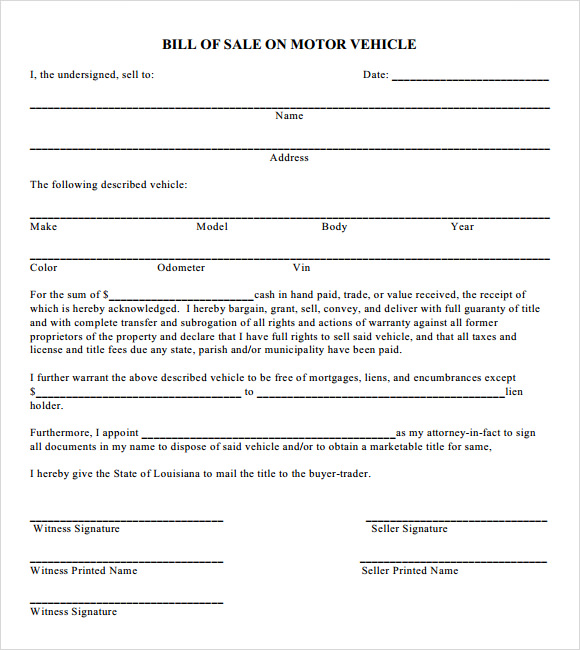 Vehicle Bill Of Sale Template 14 Download Free Documents In PDF Word