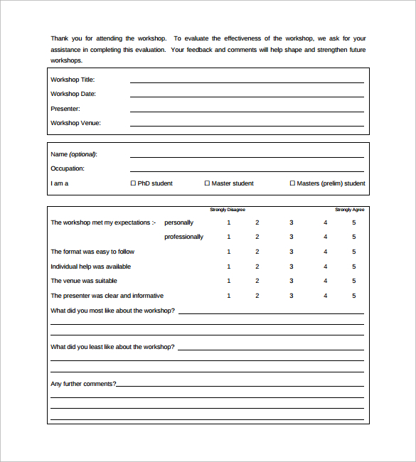 Workshop Evaluation Form 11 Free Samples Examples Format