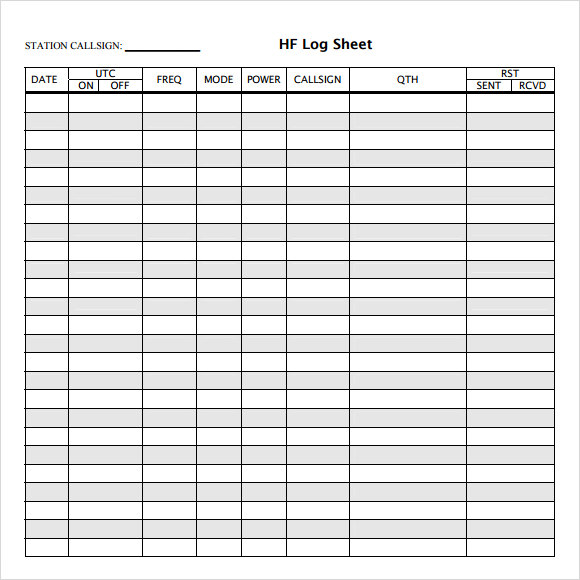 Log Sheet Template 9 Free Samples Examples Format