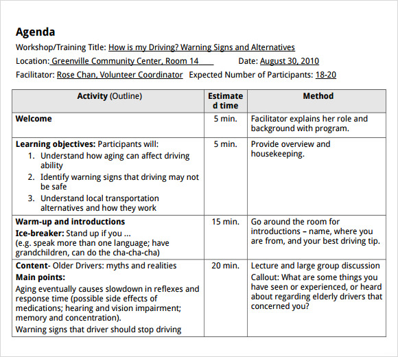 Training Agenda Template