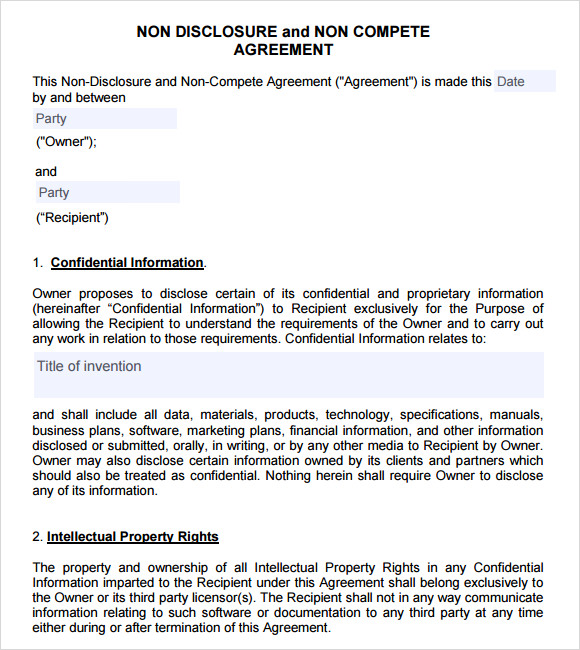 Non Compete Agreement 7 Free Samples Examples Format Sample 