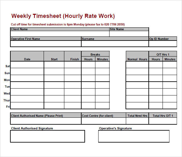 Weekly Timesheet Template 8 Free Samples Examples Format 