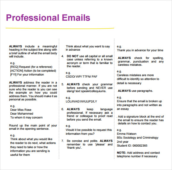 Professional Email 7 Samples Examples Format