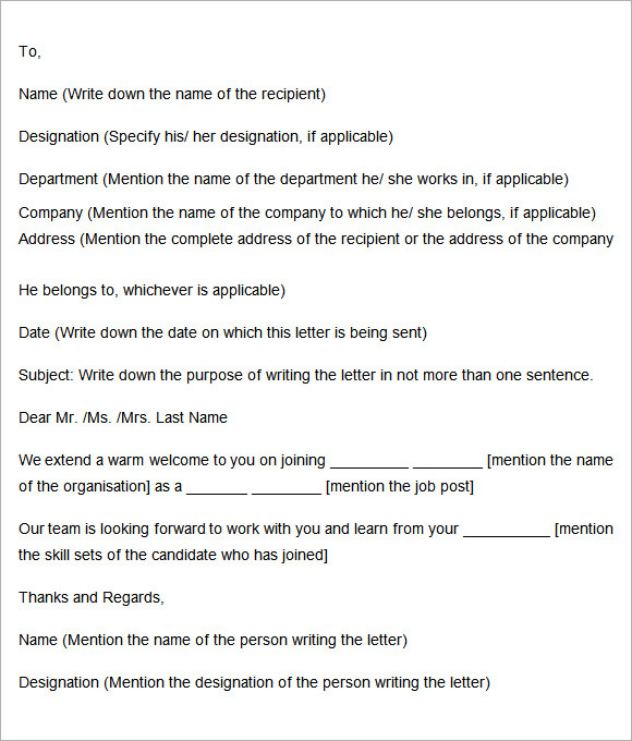 Welcome Letter 7 Free Samples Examples Format Sample Templates