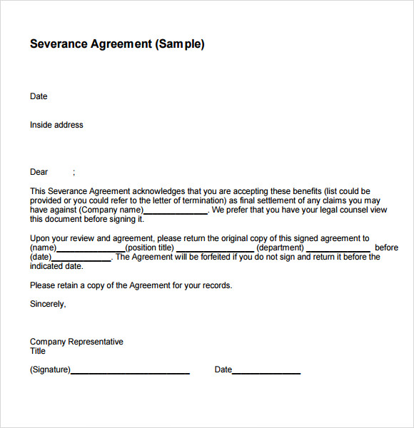 Severance Agreement 7 Free Samples Examples Format