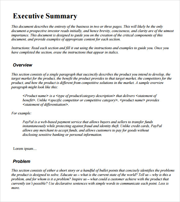 Sample Executive Summary Template 12 Documents In PDF Word Excel