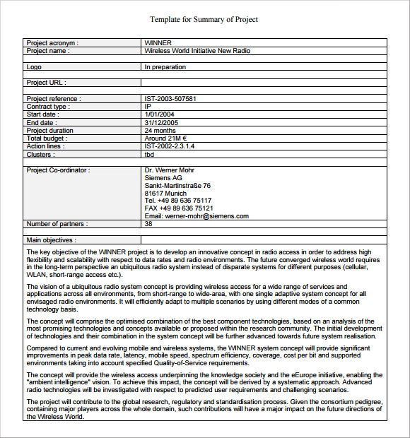 Sample Project Summary Template 9 Free Documents In PDF Word Excel