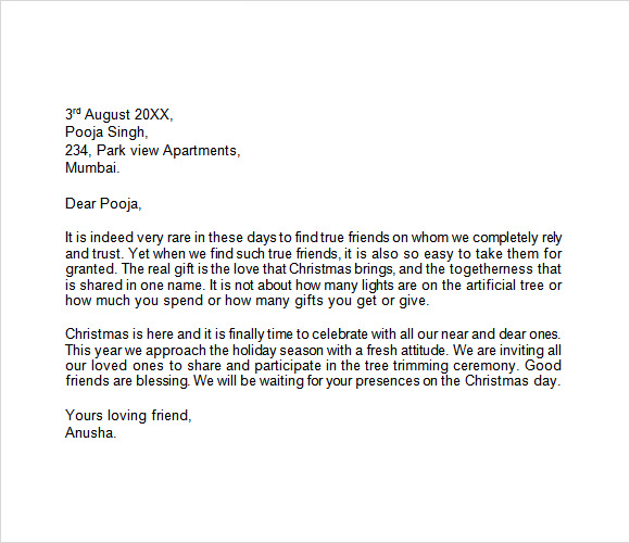 NEW LETTERS TO FRIENDS ON CHRISTMAS Letter