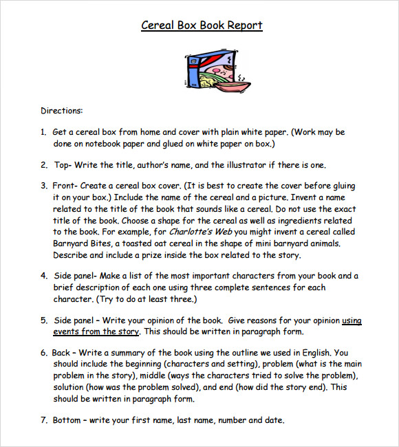 Cereal Box Book Report Sample 8 Free Examples Format Sample 
