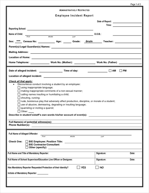 Printable Employee Incident Report Template Printable Templates