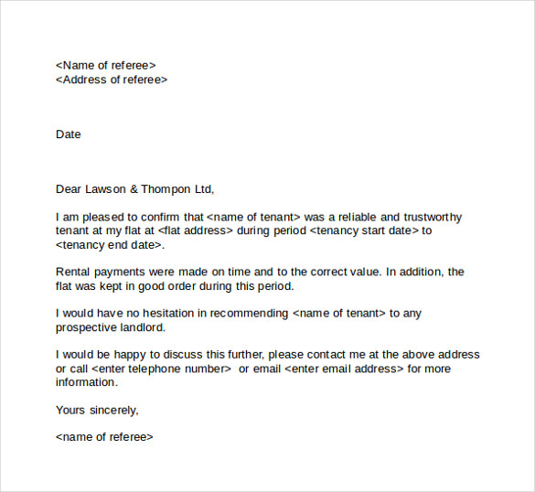 Tenant Reference Letter 8 Documents In PDF Word Sample Templates