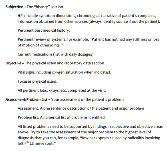 Sample Subjective Objective Assessment Planning Note Examples 9 