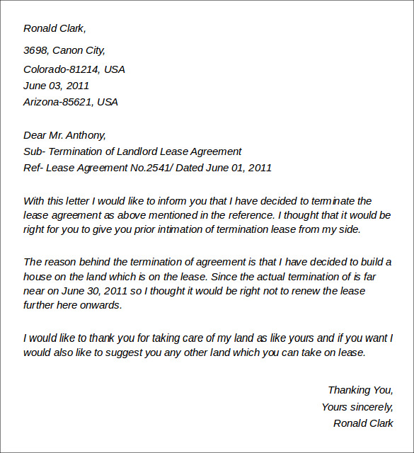 Sample Termination Letters 9 Landlord Lease Termination Letters 