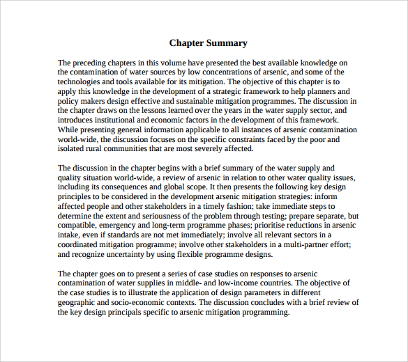 Chapter Summary Template 9 Free Samples Examples Formats