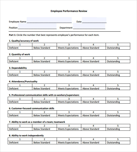 Employee Review Employee Review Memo