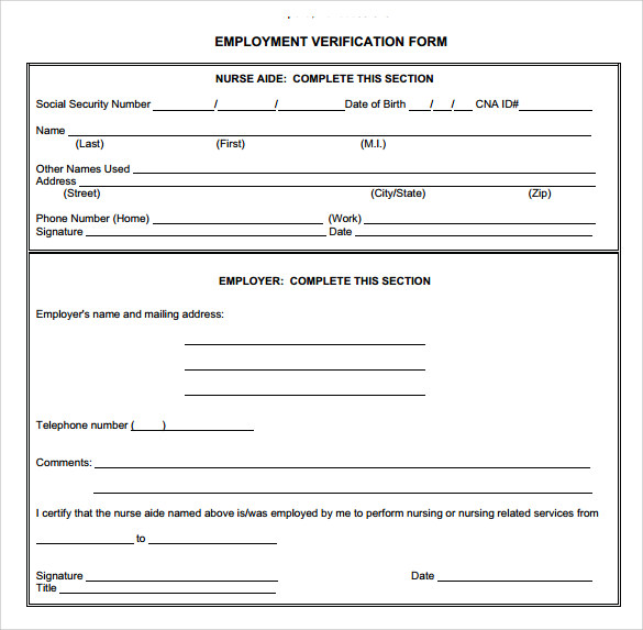 Employment Verification Form 8 Download Documents In PDF Sample Templates