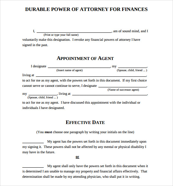 Sample Durable Power Of Attorney Form 7 Free Documents In PDF Word