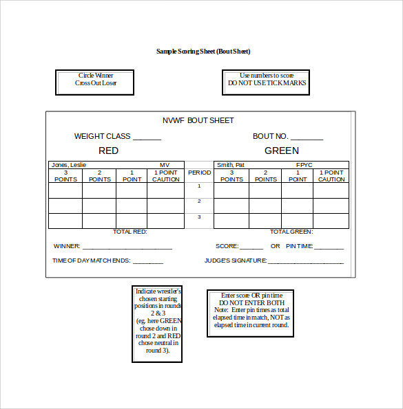 Wrestling Score Sheet 8 Free Samples Examples Formats