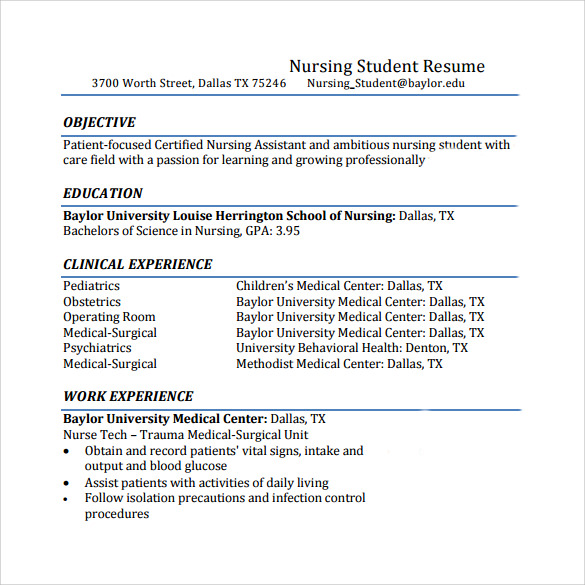 Sample Resumes For Cnas