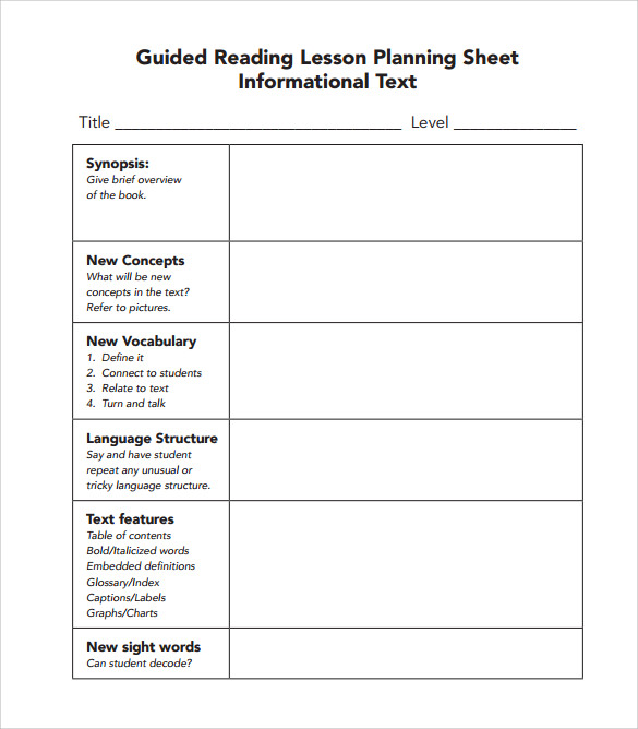 Sample Guided Reading Lesson Plan Template 9 Free Examples 