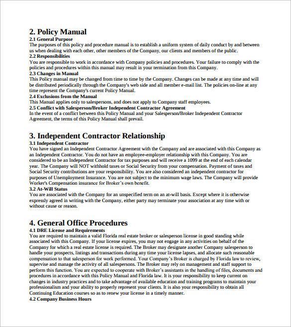 Sample Office Manual Templates 9 Free Examples Formats Sample 