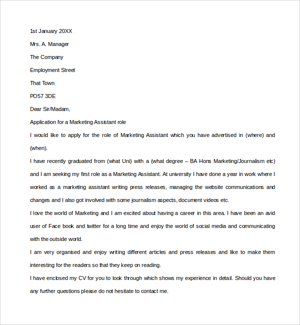 Sample Marketing Assistant Cover Letter 8 Free Documents In PDF Word