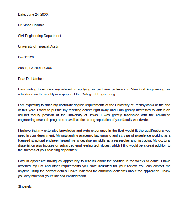 Sample Faculty Position Cover Letter 7 Free Documents In PDF Word