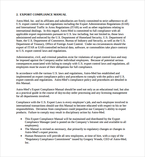 Sample Compliance Manual Template 9 Free Documents In PDF Word