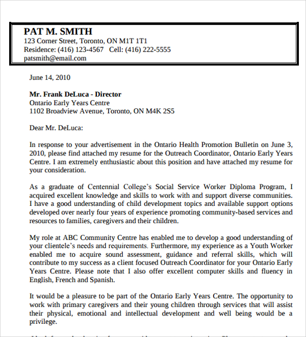 Sample Social Worker Cover Letter 9 Documents In PDF Word