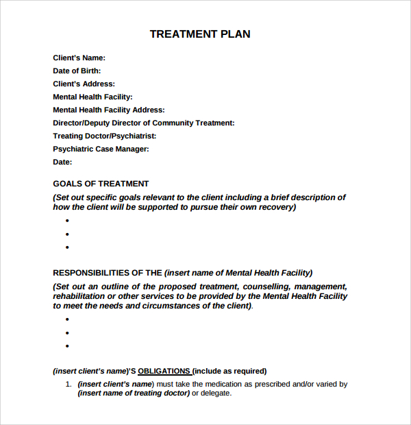 Treatment Plan Templates For Therapy Free Download Programs Nestrutracker
