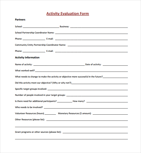 Sample Group Activity Evaluation Template 6 Free Documents Download 