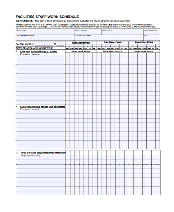 Sample Staff Schedule Template 7 Free Documents Download In PDF Word