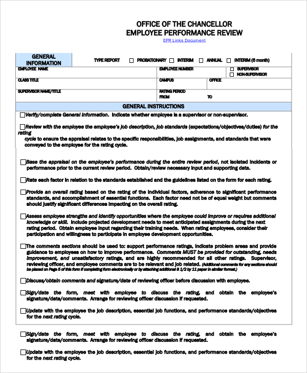 Free Sample Employee Performance Review Templates In Ms Word Pdf 43968
